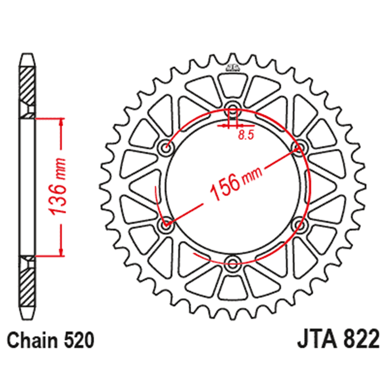 Aluminum Chain Sprocket Jt Racelite Husqvarna 610 Tc (1991-1997) Jta822