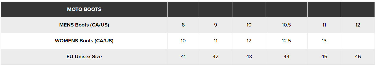 Size Guide Fxr - Motocrosscenter.com
